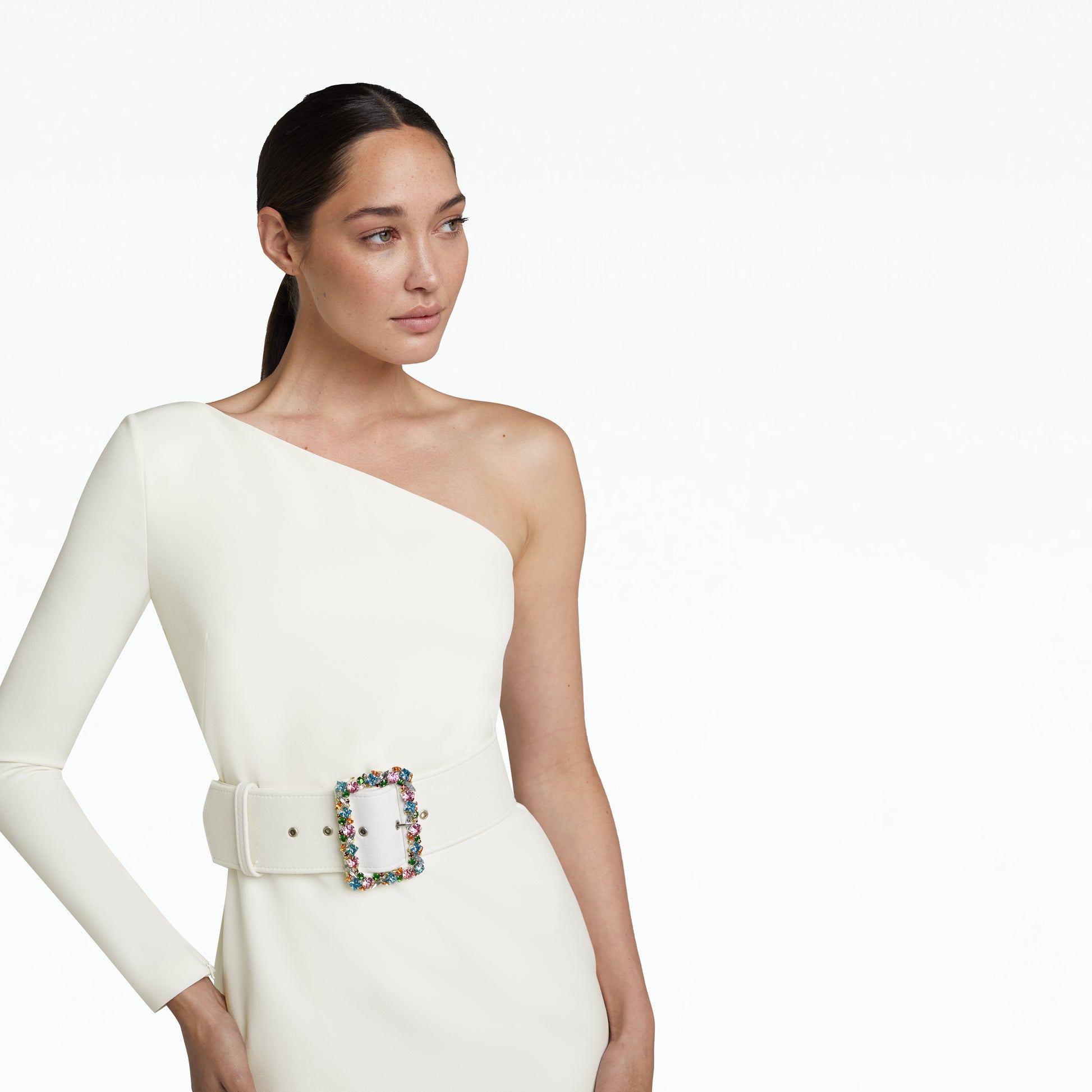 Safiyaa Violante Ivory Dress With Embroidered Belt | Luxury Ready to ...