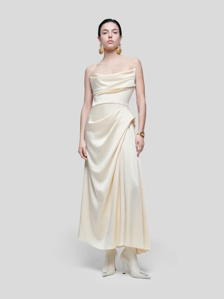 Schiaparelli Long Stoup Bustier Dress | Haute Couture Designer | Coveti