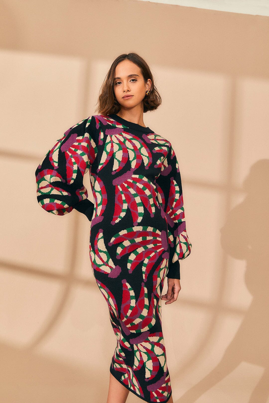 Farm Rio Black Black Banana Dots Knit Dress | Designer Collection | Coveti