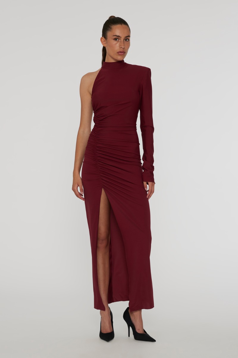Rotate Red Asymmetric Maxi Dress Red | Contemporary Ready to Wear | Coveti