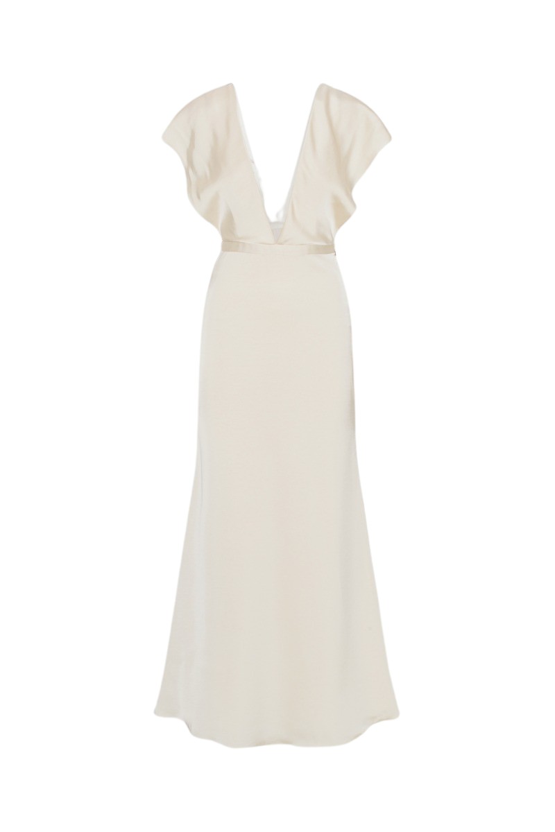 Rotate Ivory Sateen Bow Maxi Dress Egret | Contemporary Ready to Wear ...
