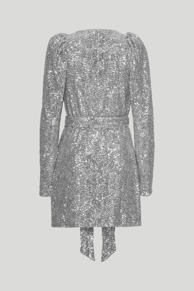 Rotate Silver Sequins Mini Wrap Dress Silver | Contemporary Ready to ...