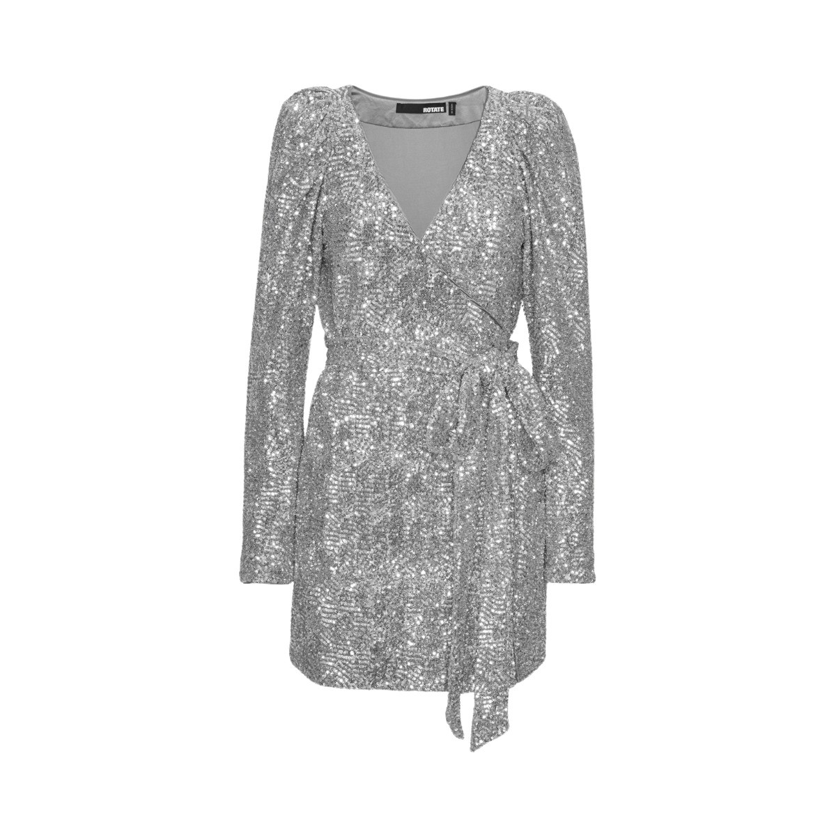 Rotate Silver Sequins Mini Wrap Dress Silver | Contemporary Ready to ...