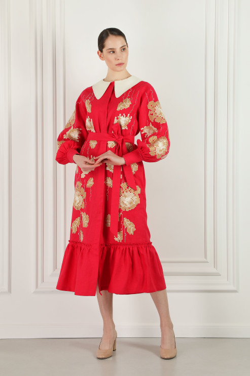 Red linen dress | Ukrainian Luxury Ready to Wear | Coveti