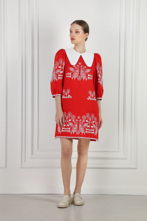 Red linen dress | Ukrainian Luxury Ready to Wear | Coveti