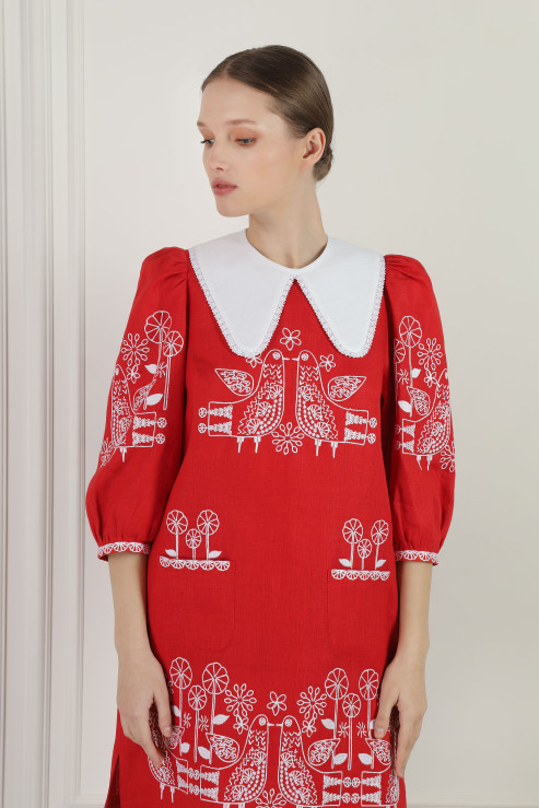Red linen dress | Ukrainian Luxury Ready to Wear | Coveti