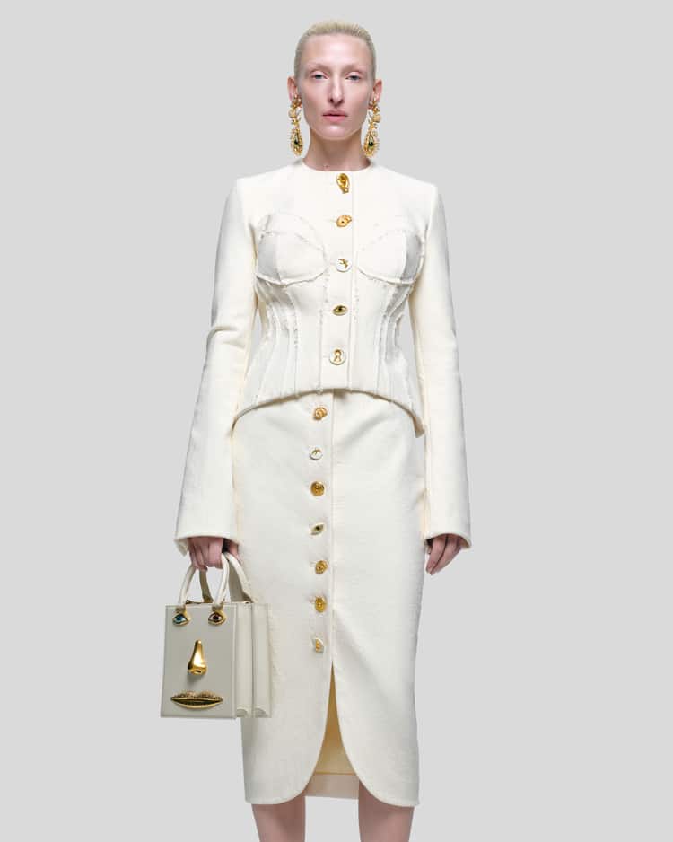 Schiaparelli Bijoux Buttons Pencil Skirt | Haute Couture Designer | Coveti