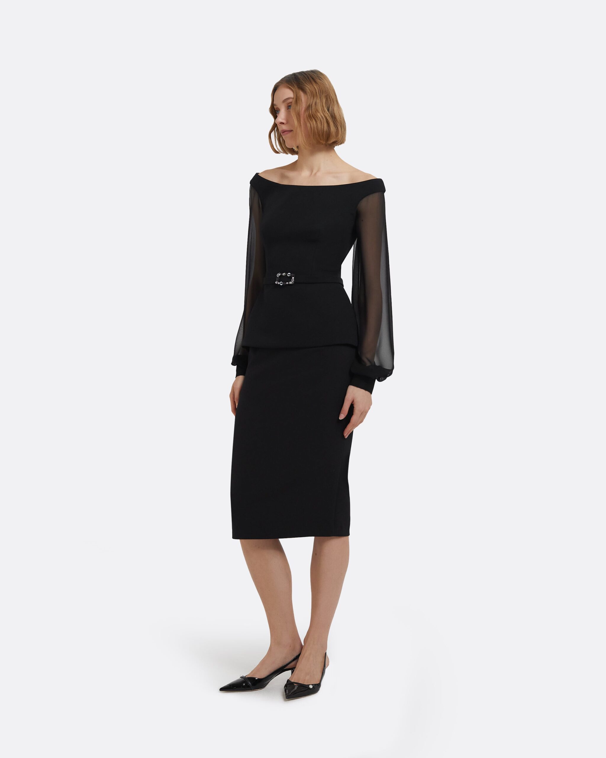 Breena Top In Black With Embellished Belt | Safiyaa Coveti