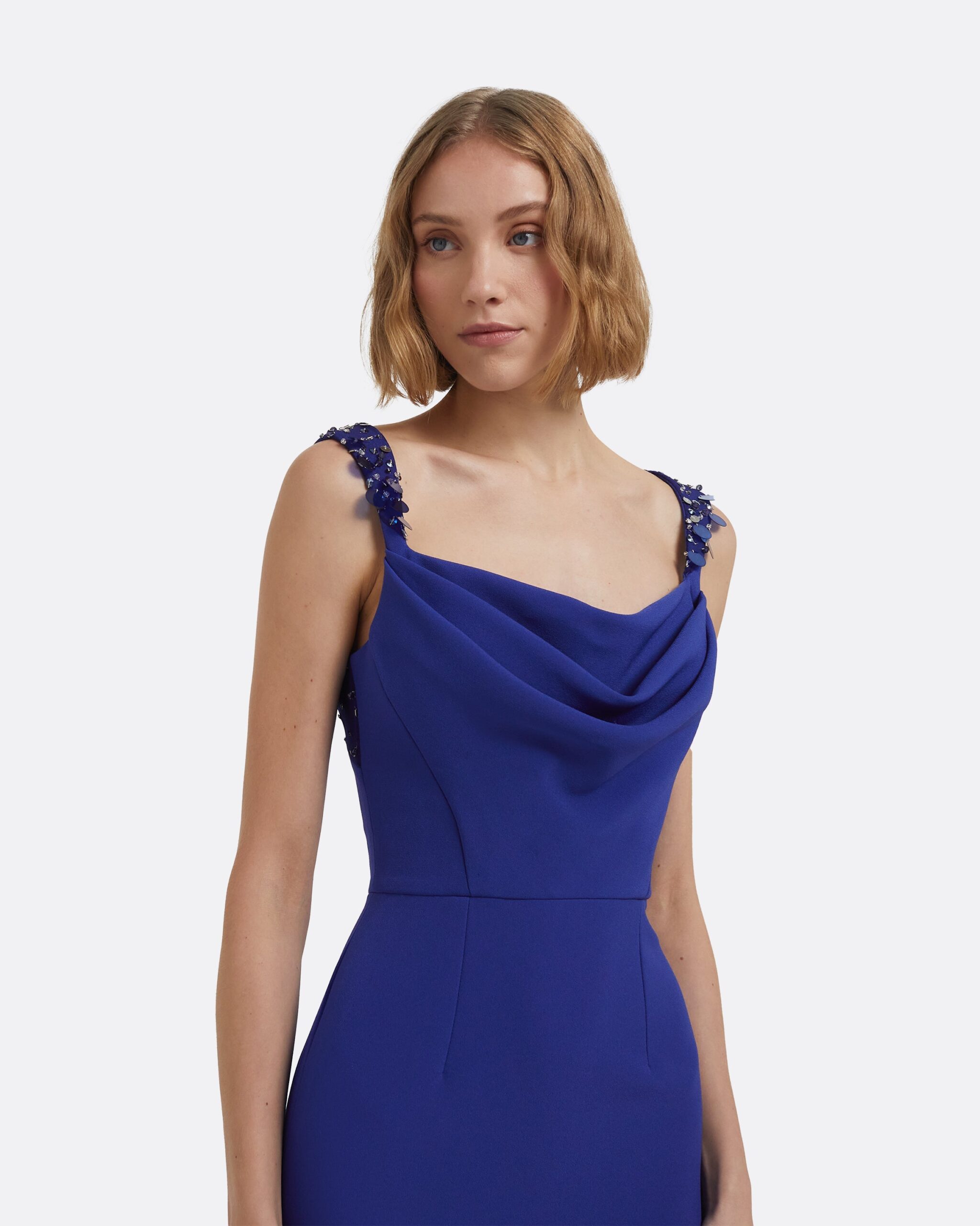 Melina Long Dress In Skiathos With Multi-Blues | Safiyaa Coveti