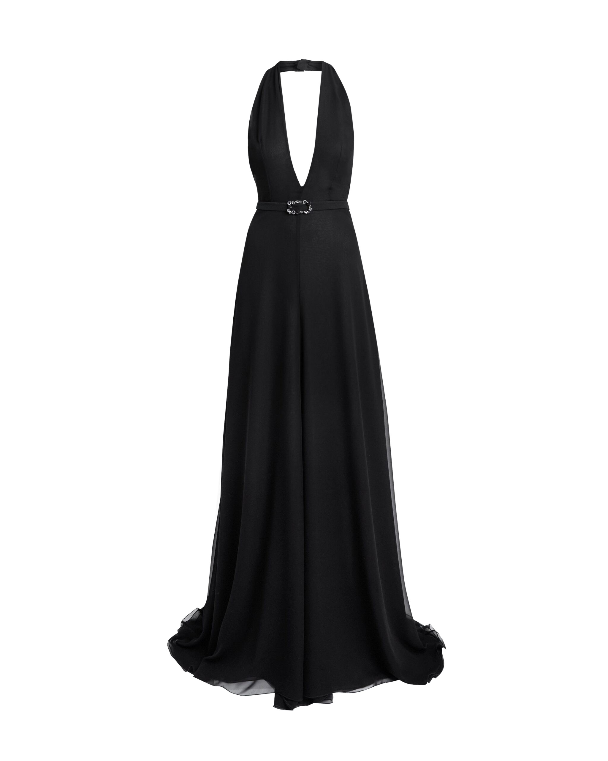 Morgana Long Dress In Black With Embellished Belt | Safiyaa Coveti