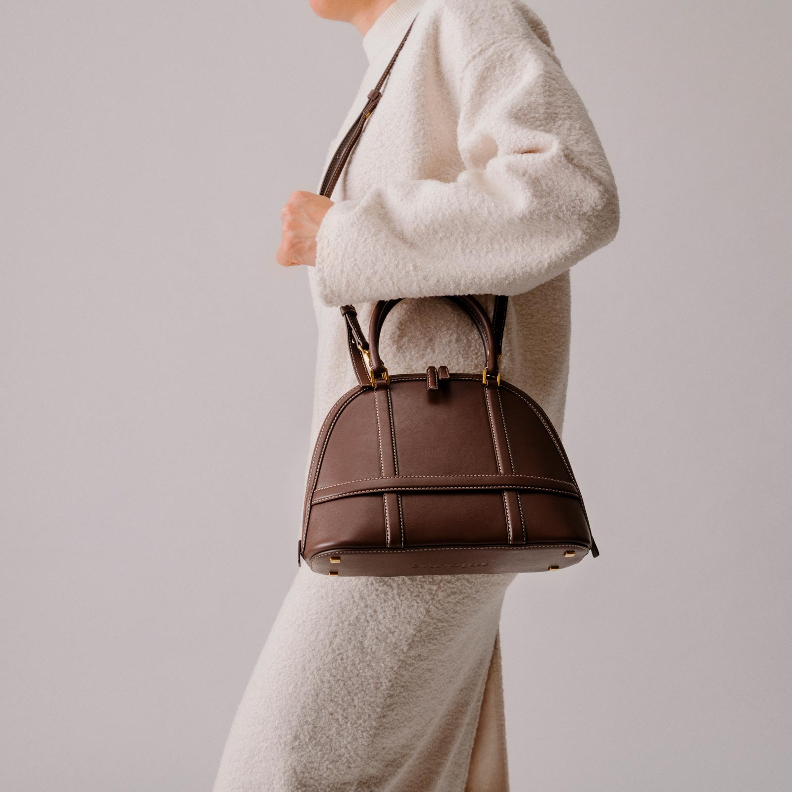 Mlouye 12 Mini - Espresso Bag | Architectural Luxury Leather Bags | Coveti